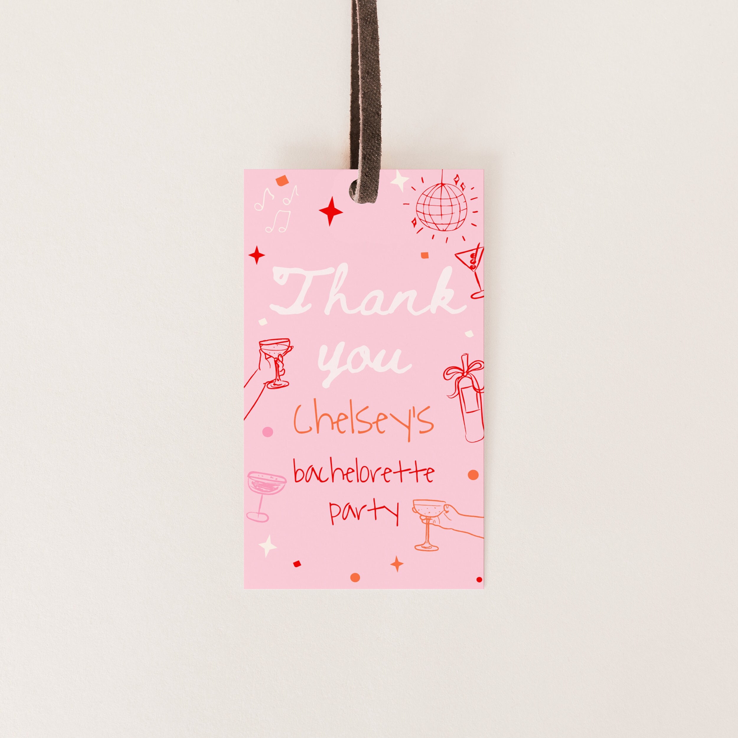 Bachelorette Favor Tag, Pink Hand Drawn Bachelorette Party Tags, Bach ...
