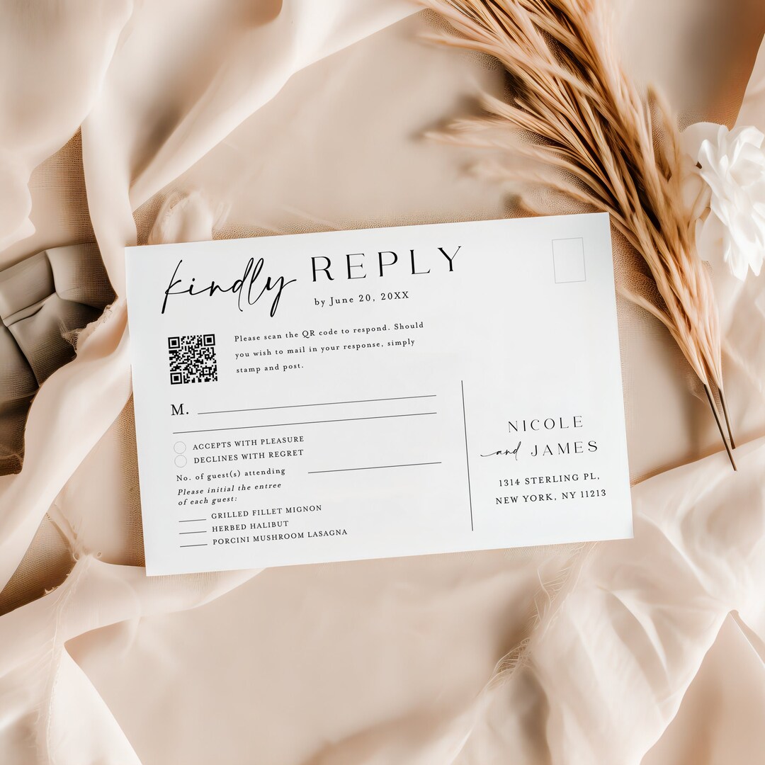 QR Code RSVP Online Card, Minimalist Response Card, QR Code Postcard ...