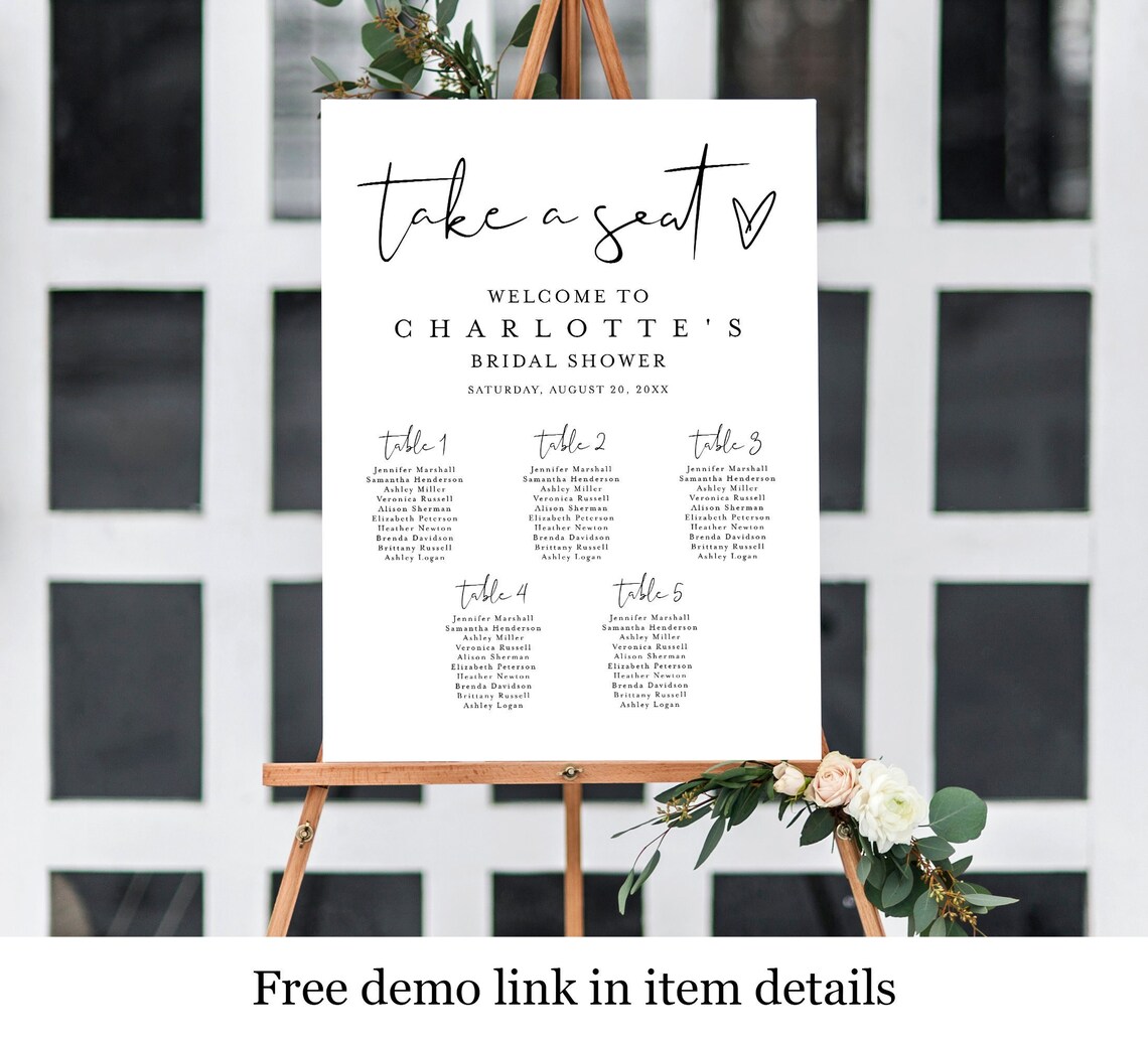 Modern Bridal Shower Seating Chart Template 4 5 or 6 Tables - Etsy