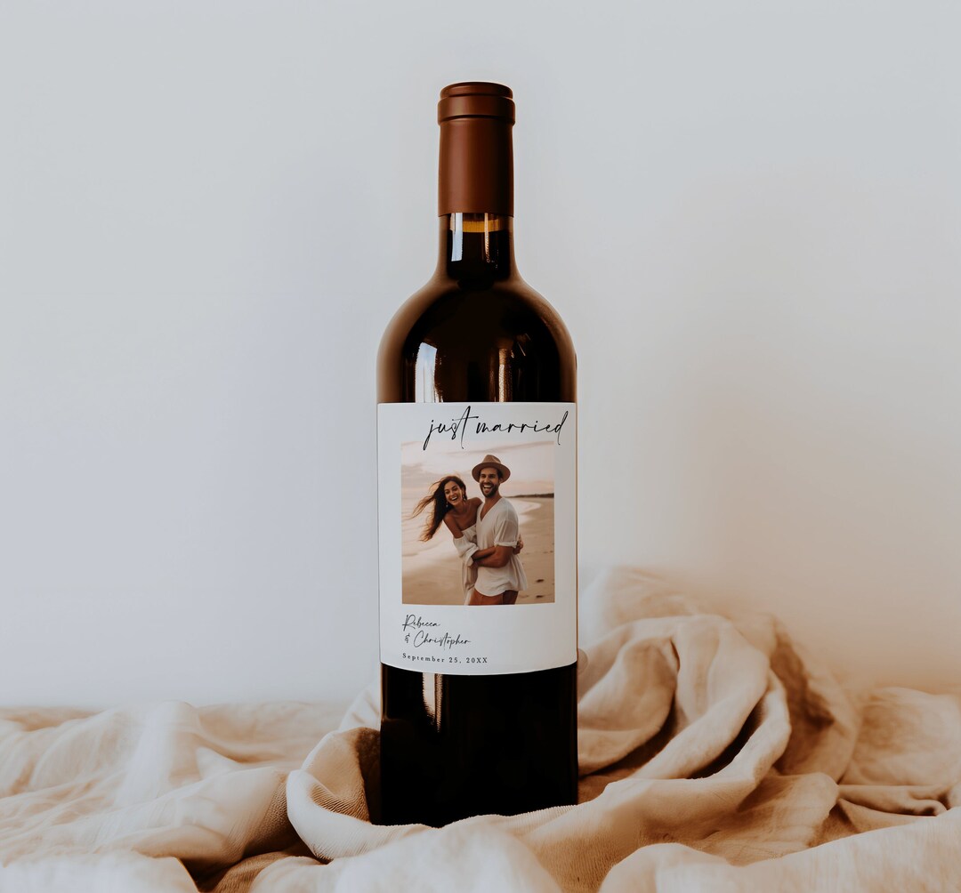 Photo Wine Label, Custom Wine Label Template With Photo, Engagement ...
