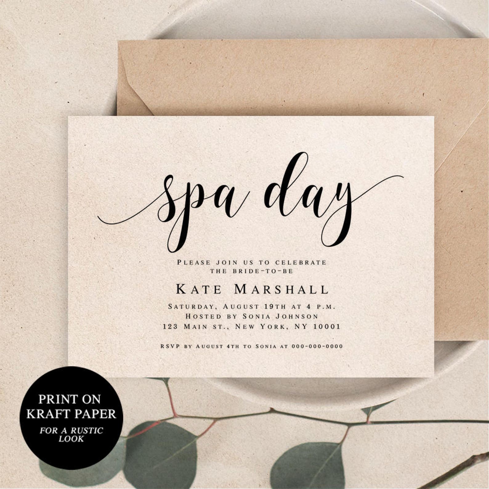Spa Day Invitation Template Bride Invitation Spa Day Party - Etsy
