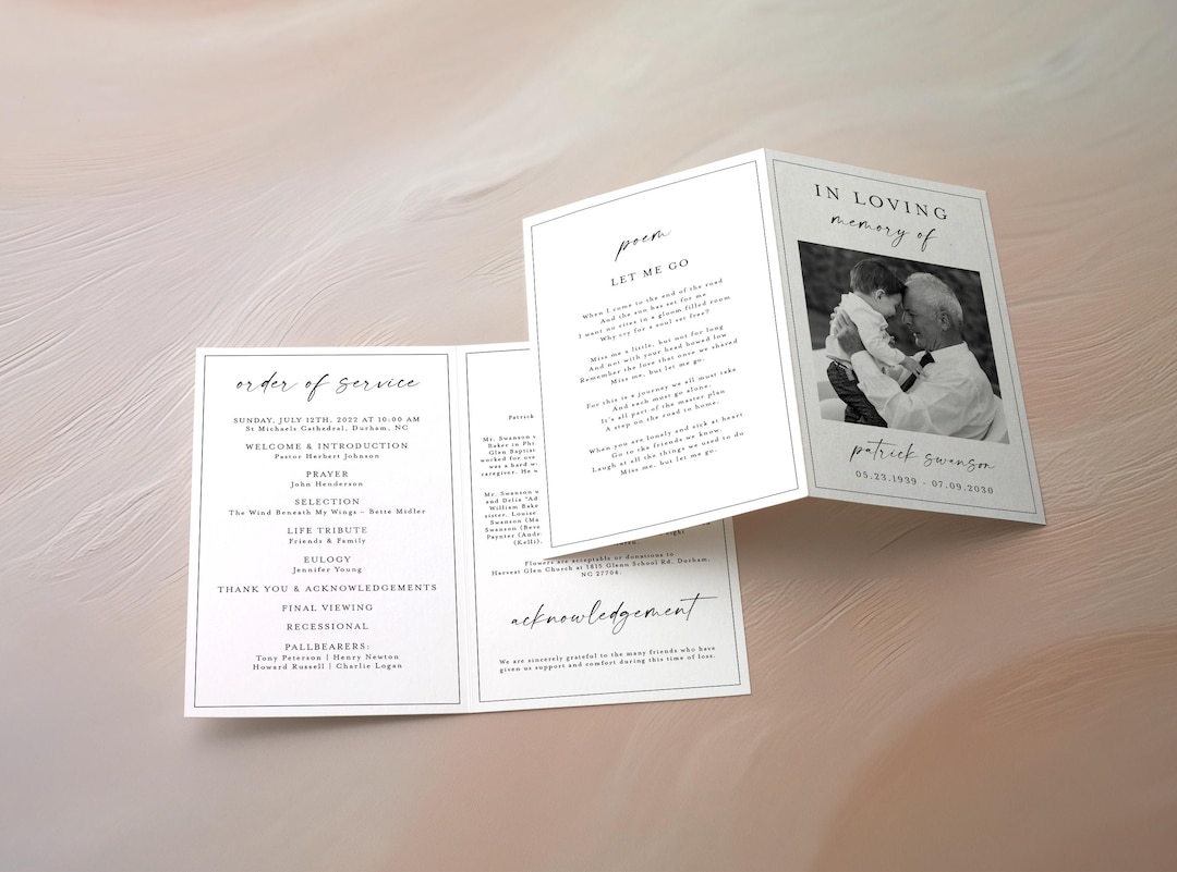Funeral Memorial Program 4 Pages, Funeral Service Program, Foldable ...