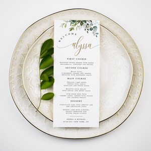 Menu With Guest Name, Greenery Wedding Menu Template, Menu Name Card ...