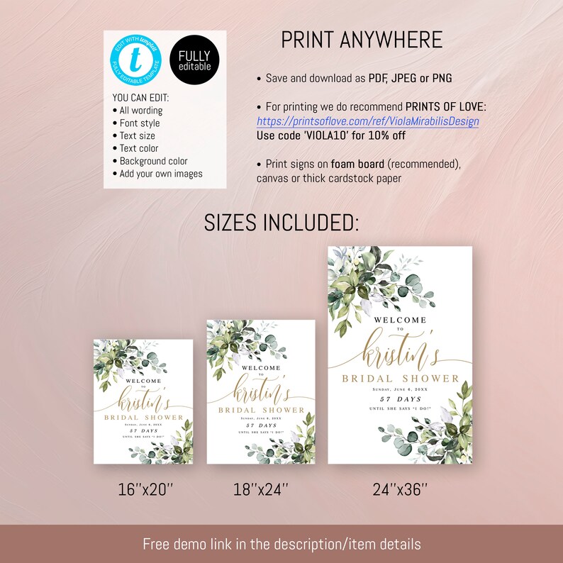 Portrait Bridal Shower Welcome Sign Template, 100% Editable Text ...