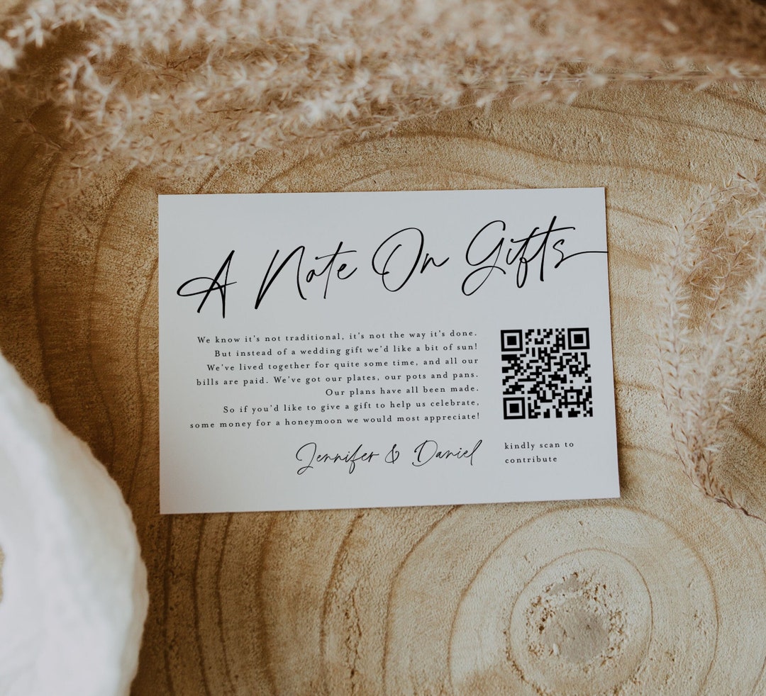 A Note on Gifts Card, Honeymoon Fund Card With QR Code, Honeyfund Card ...