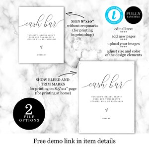 Minimalist Cash Bar Sign Template, Printable, Wedding Party, Edit With ...