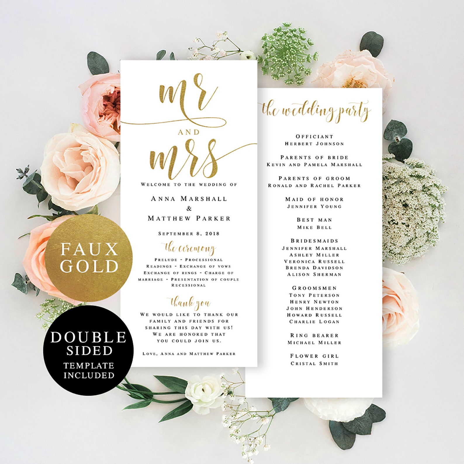 Gold Wedding Program Template Gold Program Gold Wedding | Etsy