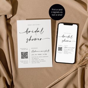 Minimal Bridal Shower Invitation QR Code, Editable Bridal Shower Party ...