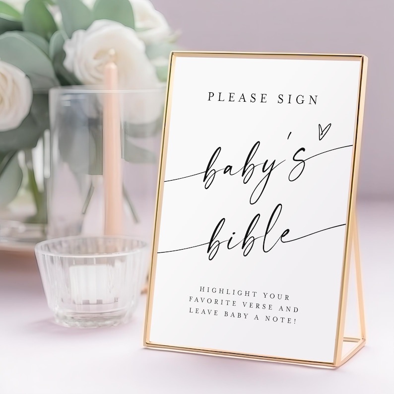Baby's Bible Sign Template, Please Sign Babys First Bible, Editable ...