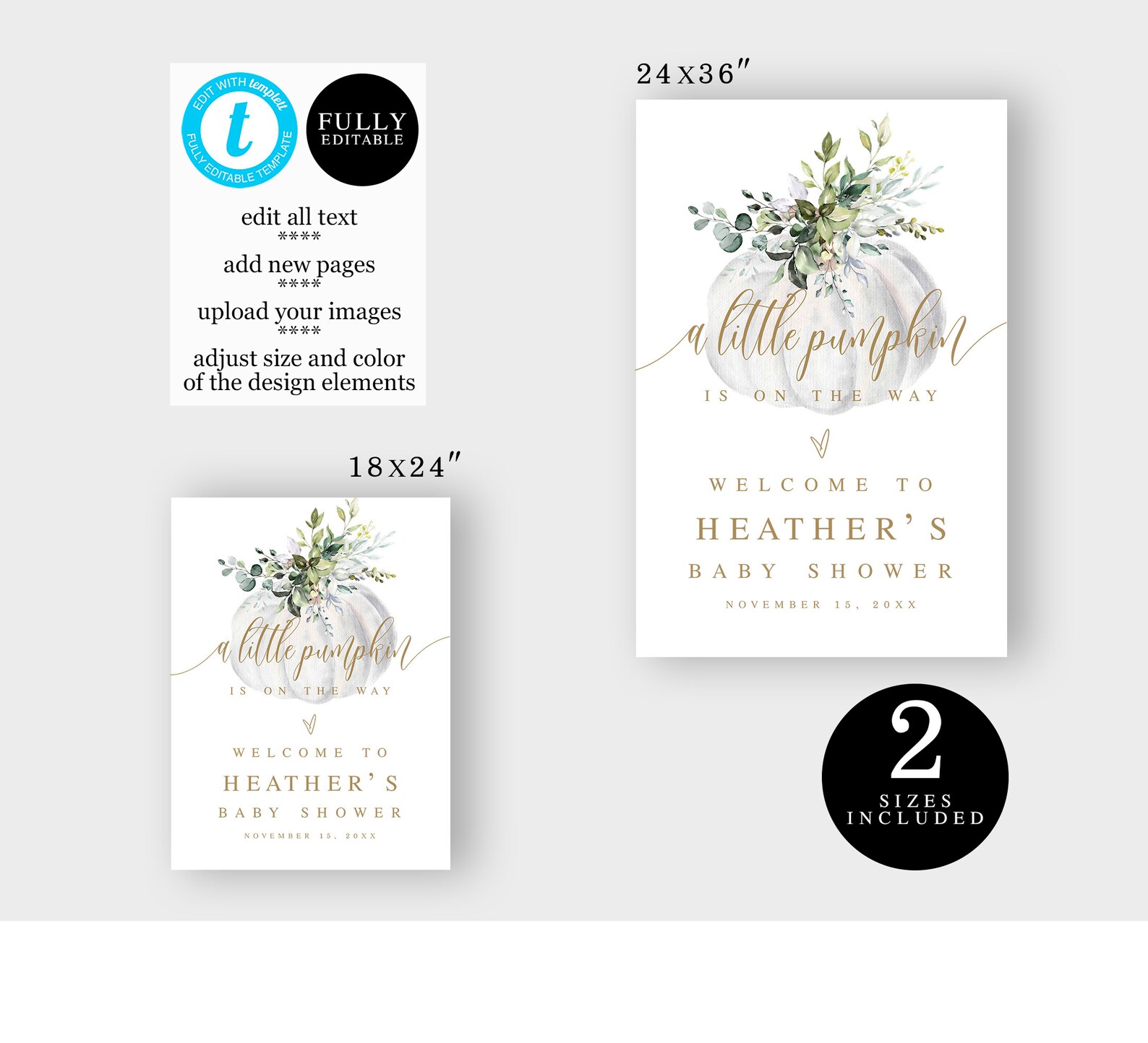 Baby Shower Welcome Sign Template, A Little Pumpkin is on the Way ...