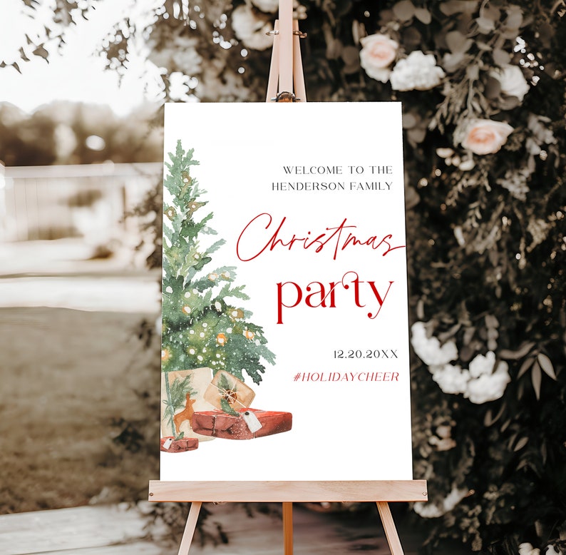 Christmas Party Welcome Sign Template, Modern Holiday Party Welcome ...