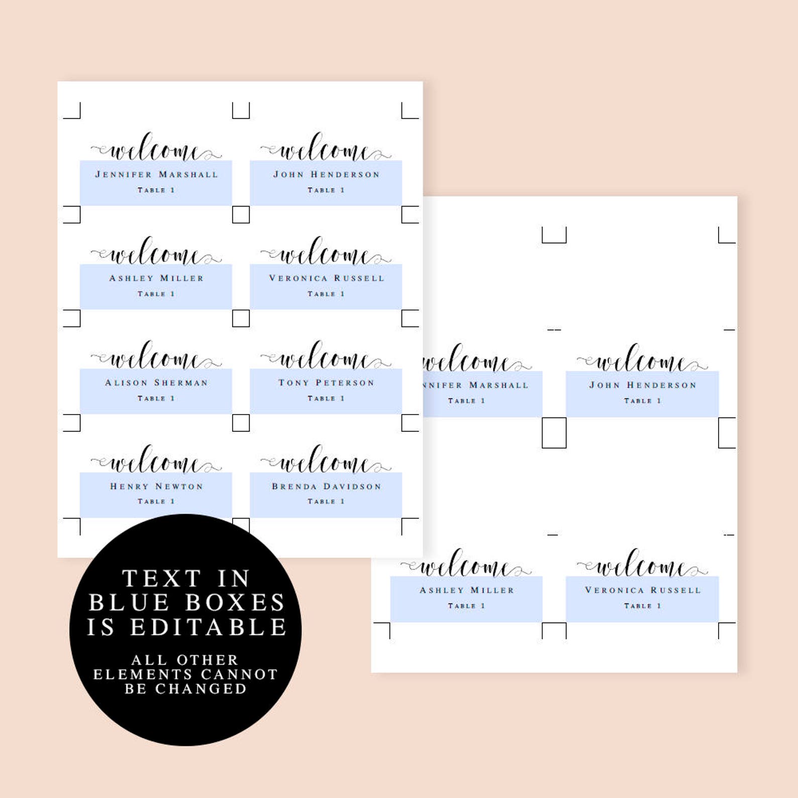 Printable Name Cards Wedding Seating Cards Template Place Cards Instant ...
