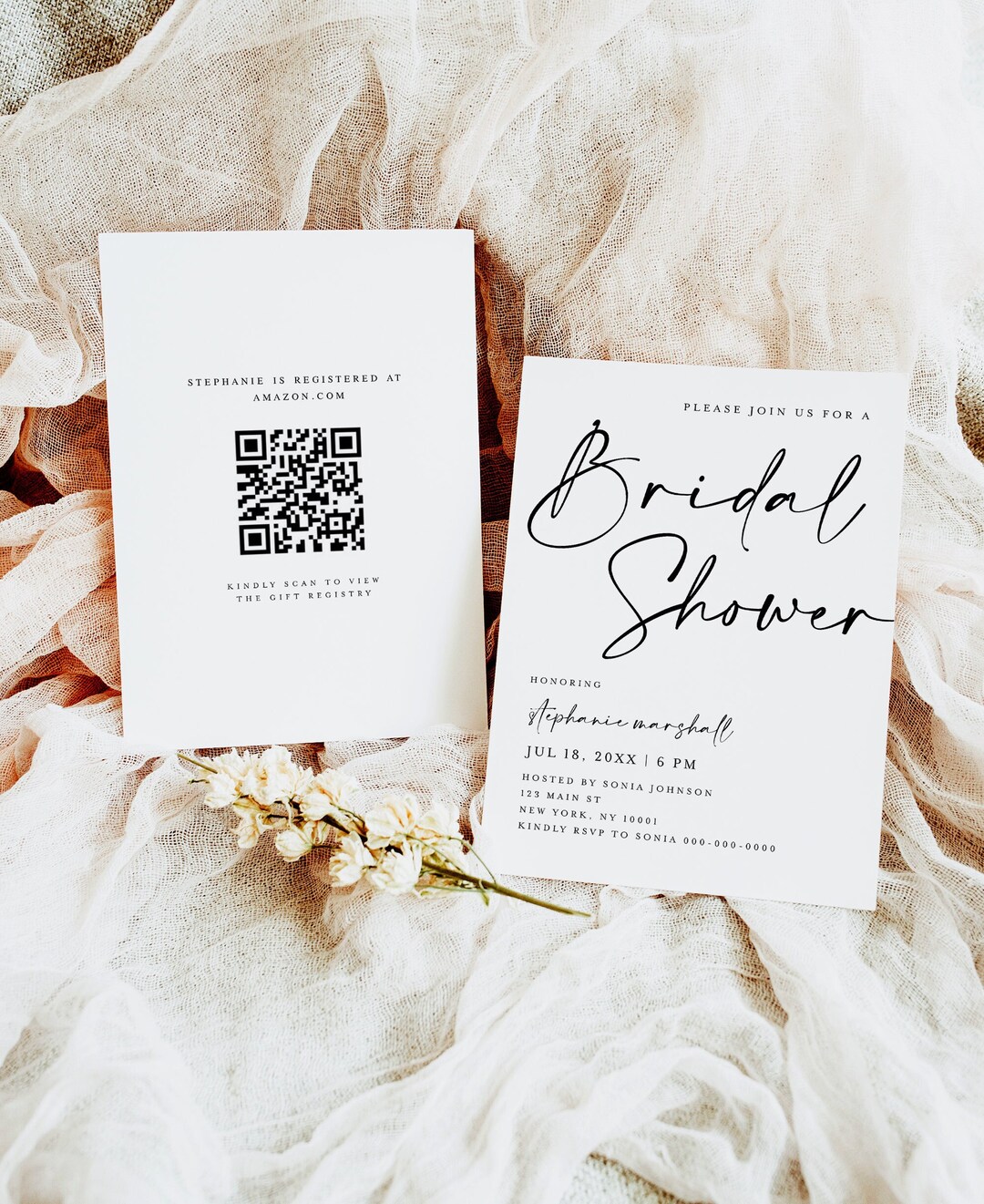Minimal Bridal Shower Invitation QR Code, Editable Bridal Shower Party ...
