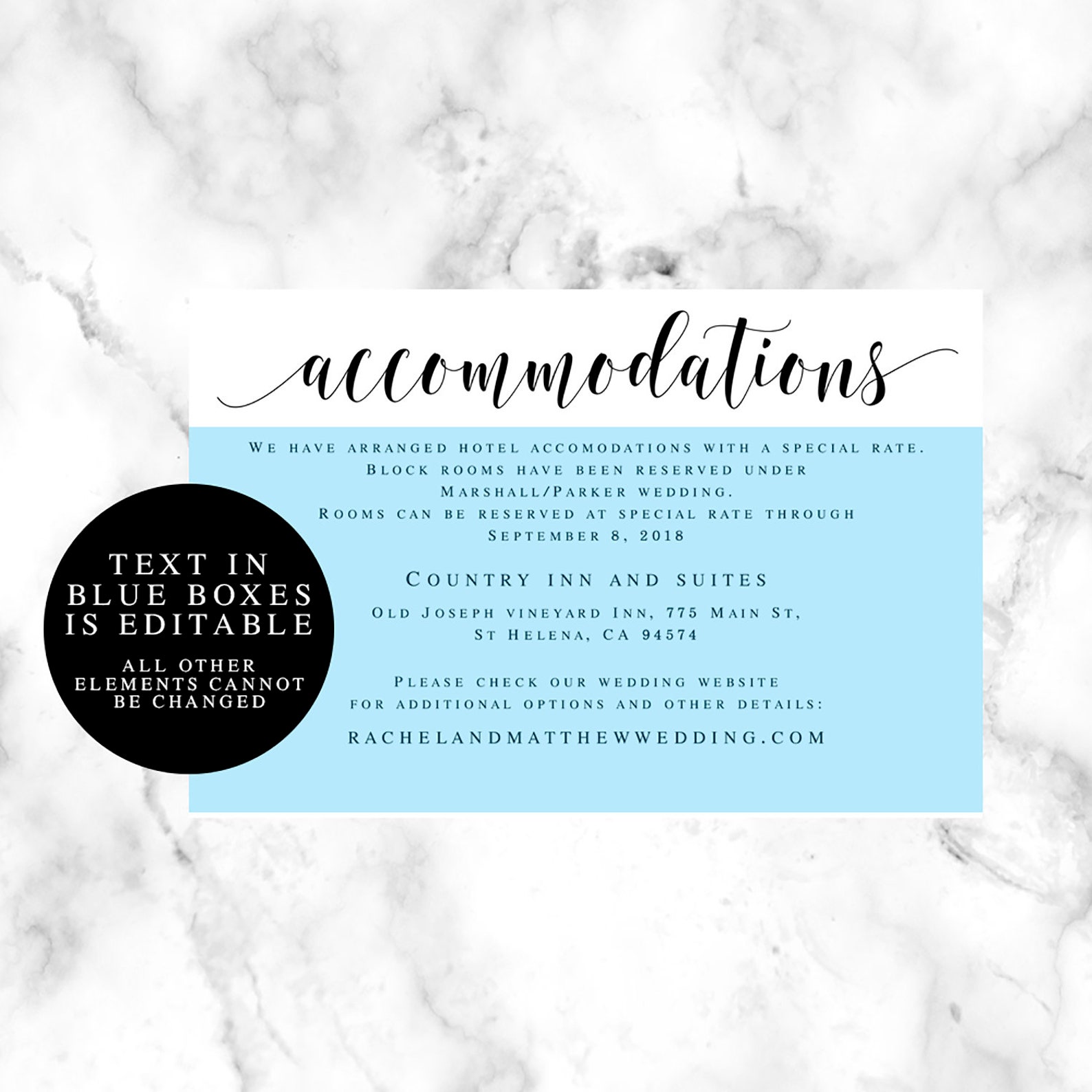 Accomodations Card Editable Templates Accommodation Insert Templates ...