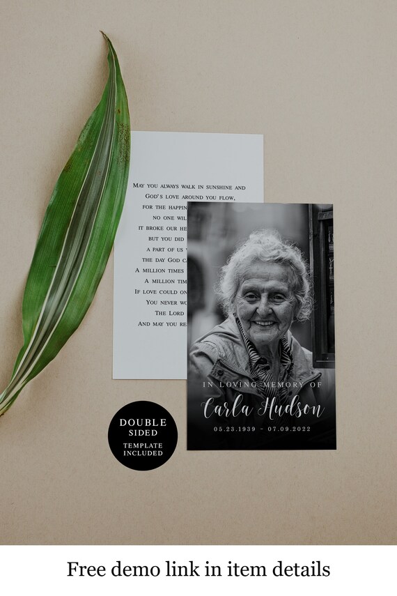 Funeral Memory Cards Template Photo Memorial Prayer Card - Etsy