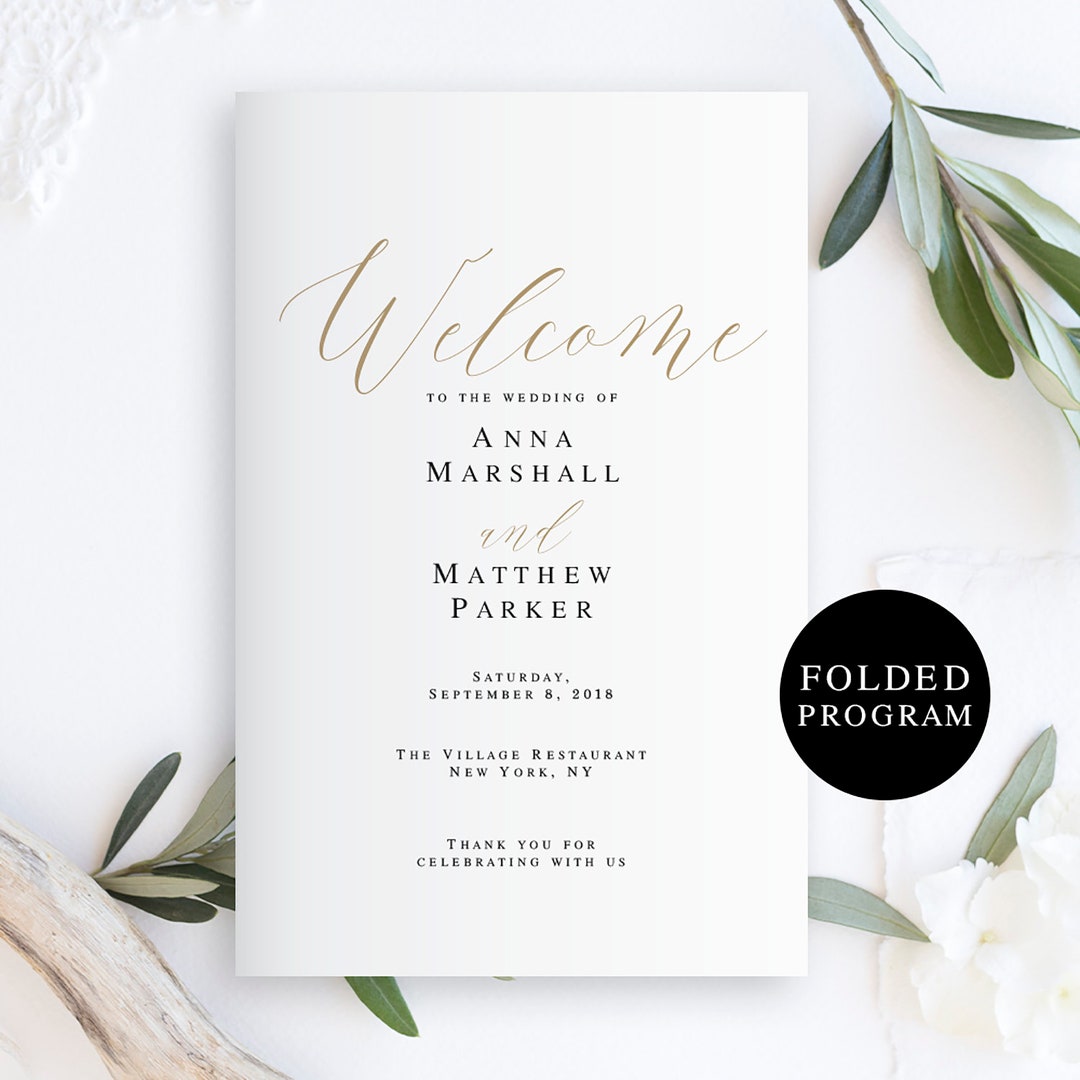 Gold Folded Wedding Program Template Folded Wedding Programs - Etsy
