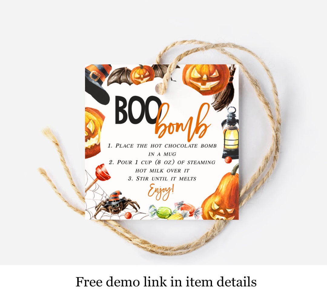 Hot Chocolate Bomb Instructions Template, Halloween Favor Tag, Boo Bomb ...
