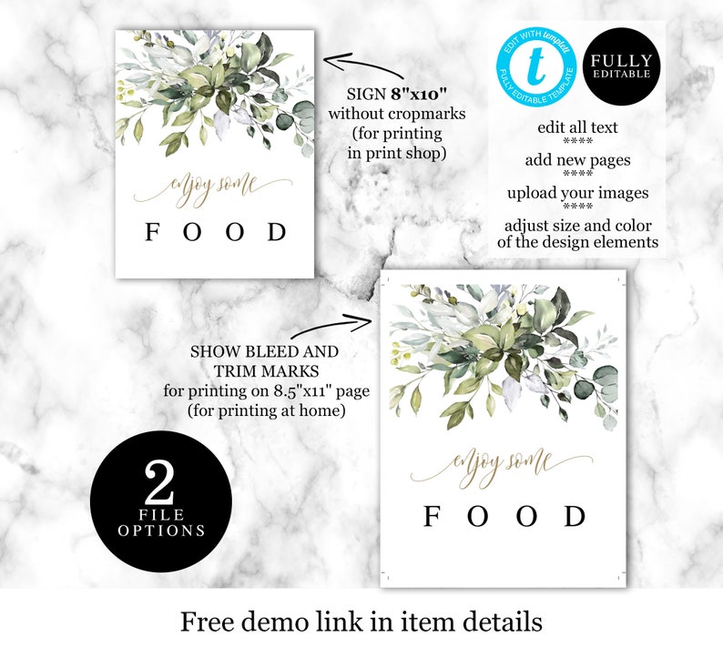 Food Signs for Wedding, Food Sign for Party, Event, Edit With Templett ...