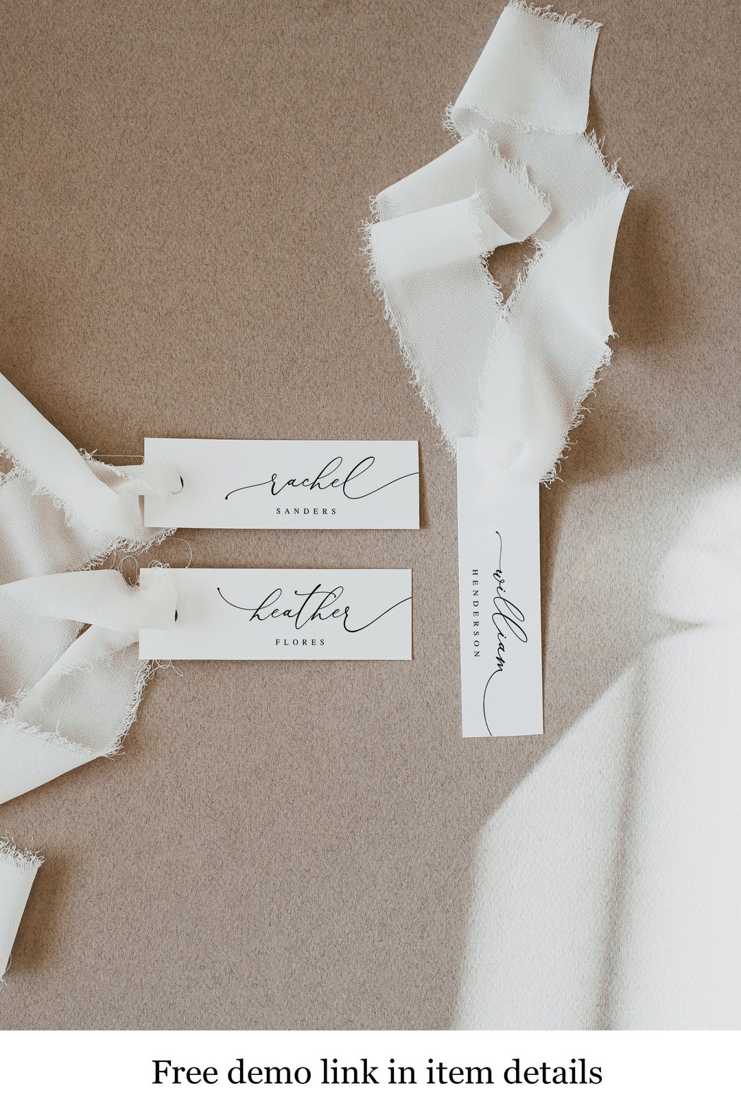 Wedding Slim Place Card Template, 100% Editable Text, Modern Name Cards ...