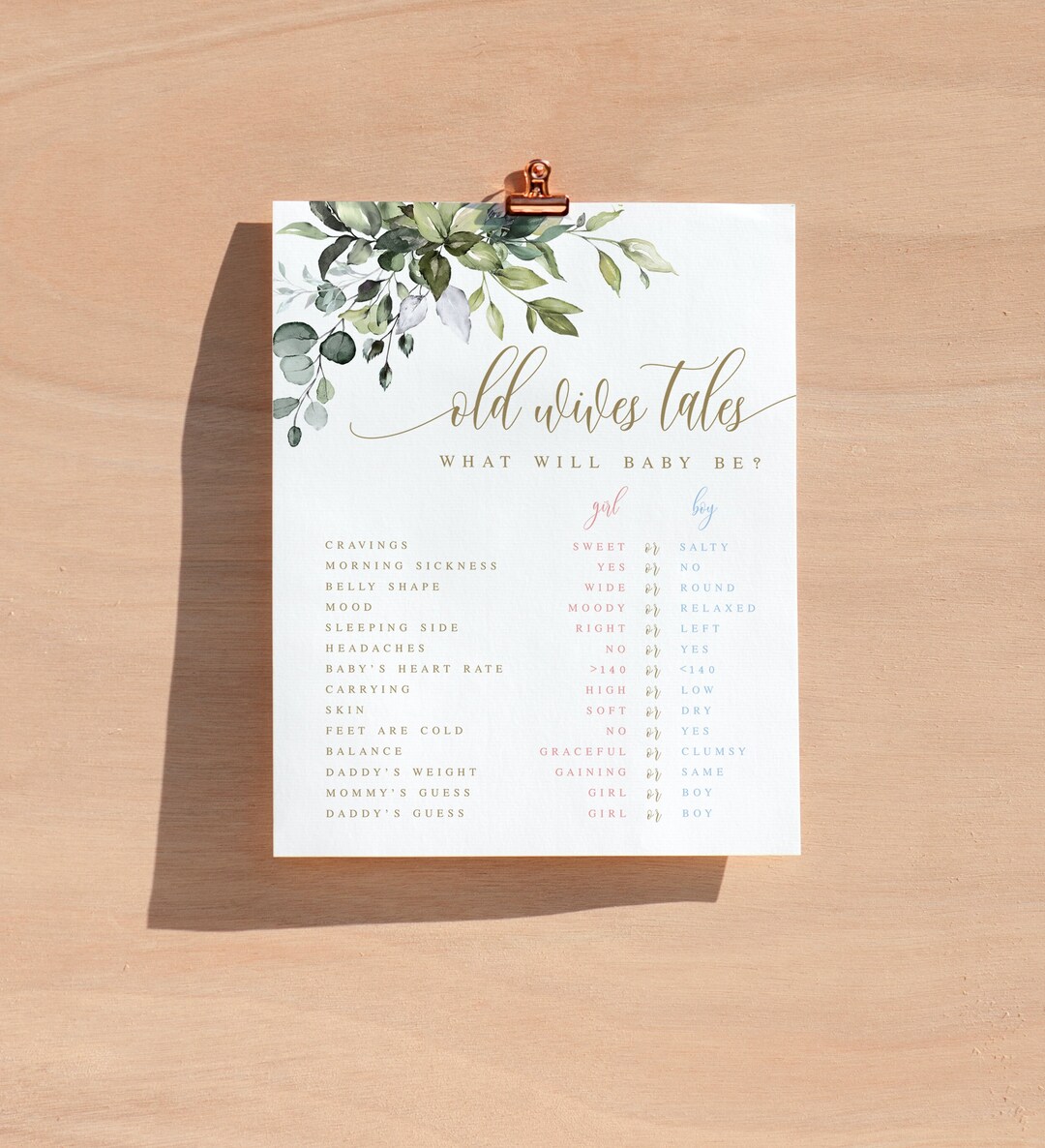 Old Wives Tale Sign Template, Old Wives Tales Gender Reveal Party Game ...
