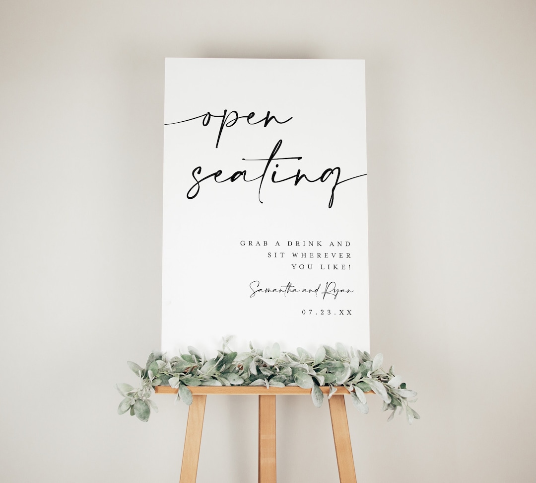 Open Seating Sign Template, Minimalist Wedding Sign, Sit Anywhere, No ...