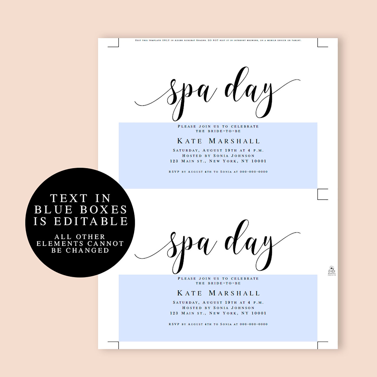 Spa Day Invitation Template Bride Invitation Spa Day Party | Etsy