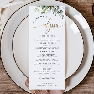 Menu With Guest Name, Greenery Wedding Menu Template, Menu Name Card ...
