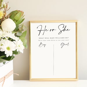 He or She Sign, Gender Guess Board, Boy or Girl Baby Shower Game, He or ...