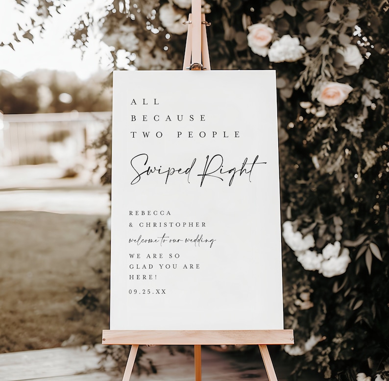 Wedding Welcome Sign Template All Because Two People Swiped - Etsy