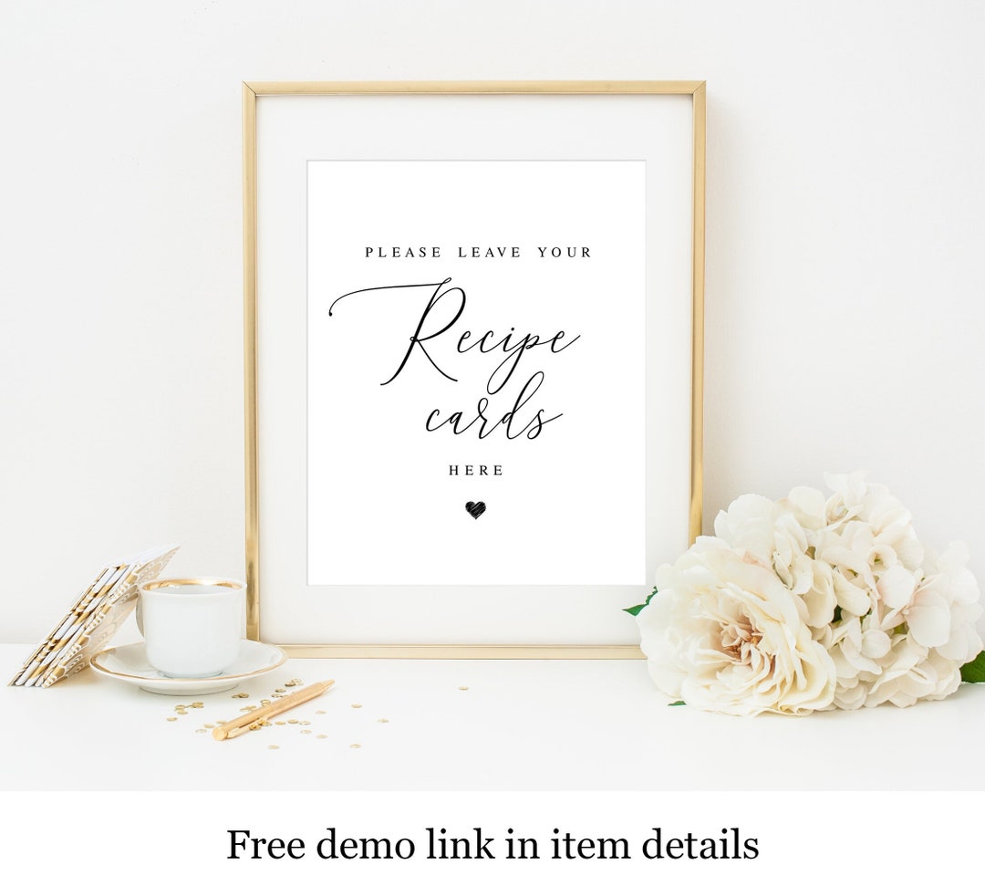 Recipe Card Sign Template Place Your Recipe Card Here Bridal - Etsy
