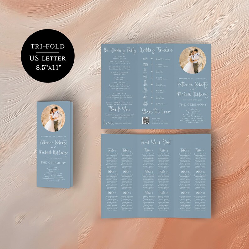 Seating Chart Program, Trifold Wedding Seating Chart Program Template ...