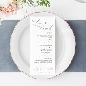Minimalist Wedding Menu Template, Wedding Rehearsal Dinner Menu Card ...