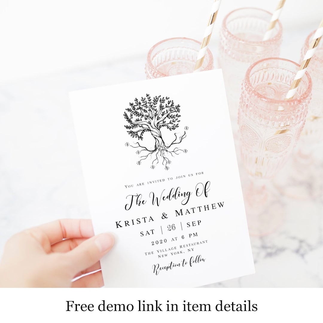 Tree Invitation Template Printable, the Wedding of Invite, Templett ...