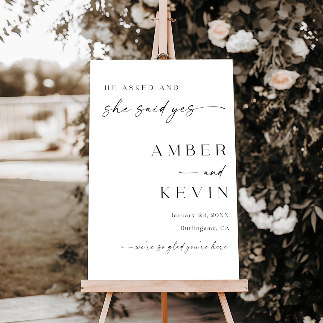 He Asked She Said Yes Welcome Sign: Engagement Party Poster (digital ...