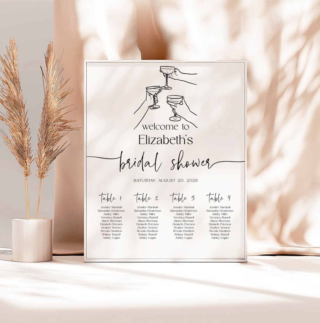 Whimsical Bridal Shower Seating Chart Sign, Hand Drawn Baby Shower ...