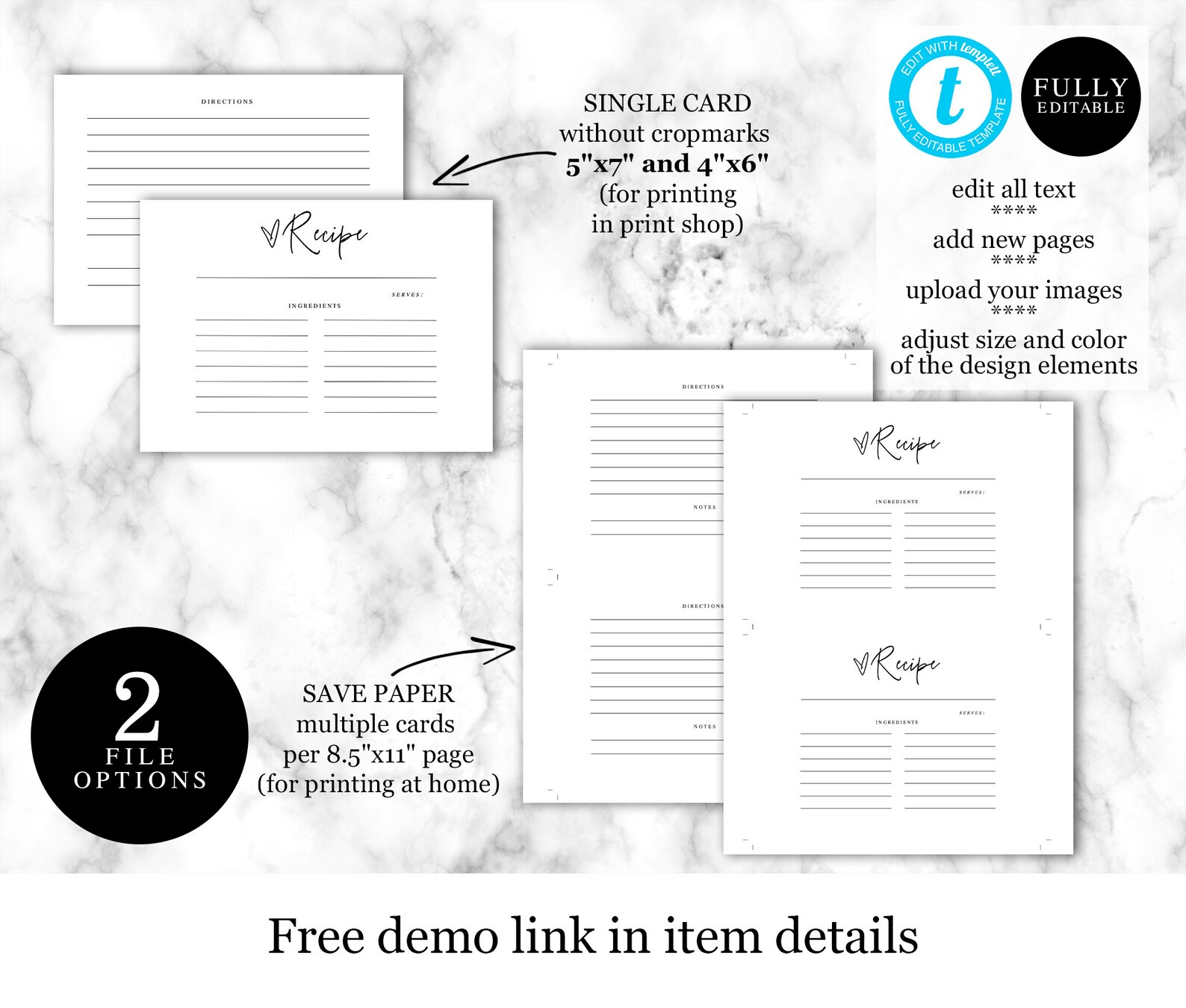 Double-sided Recipe Template Ingredient Card Editable - Etsy