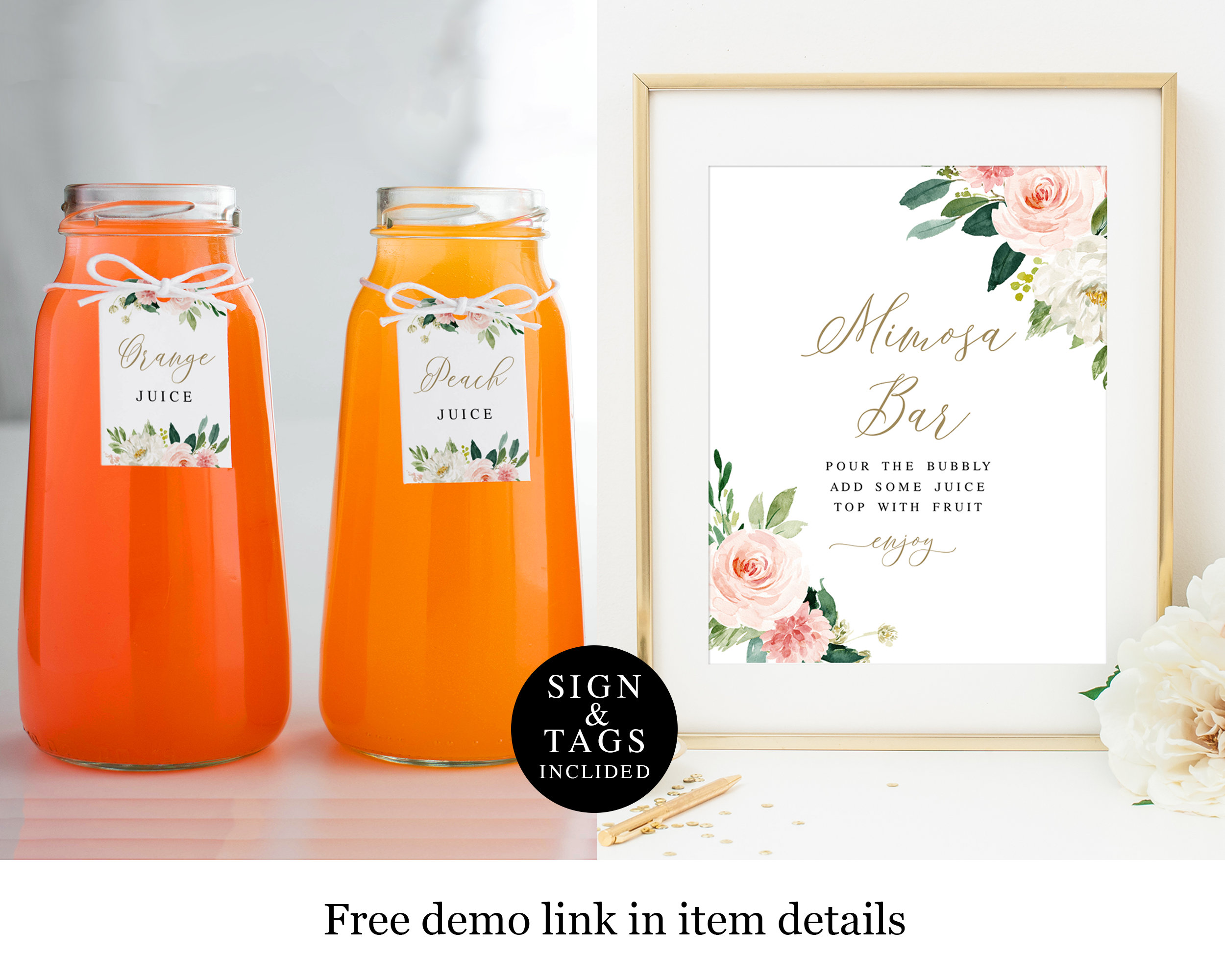 Mimosa Bar Sign Ang Tags Template Hanging Juice Jar Labels - Etsy