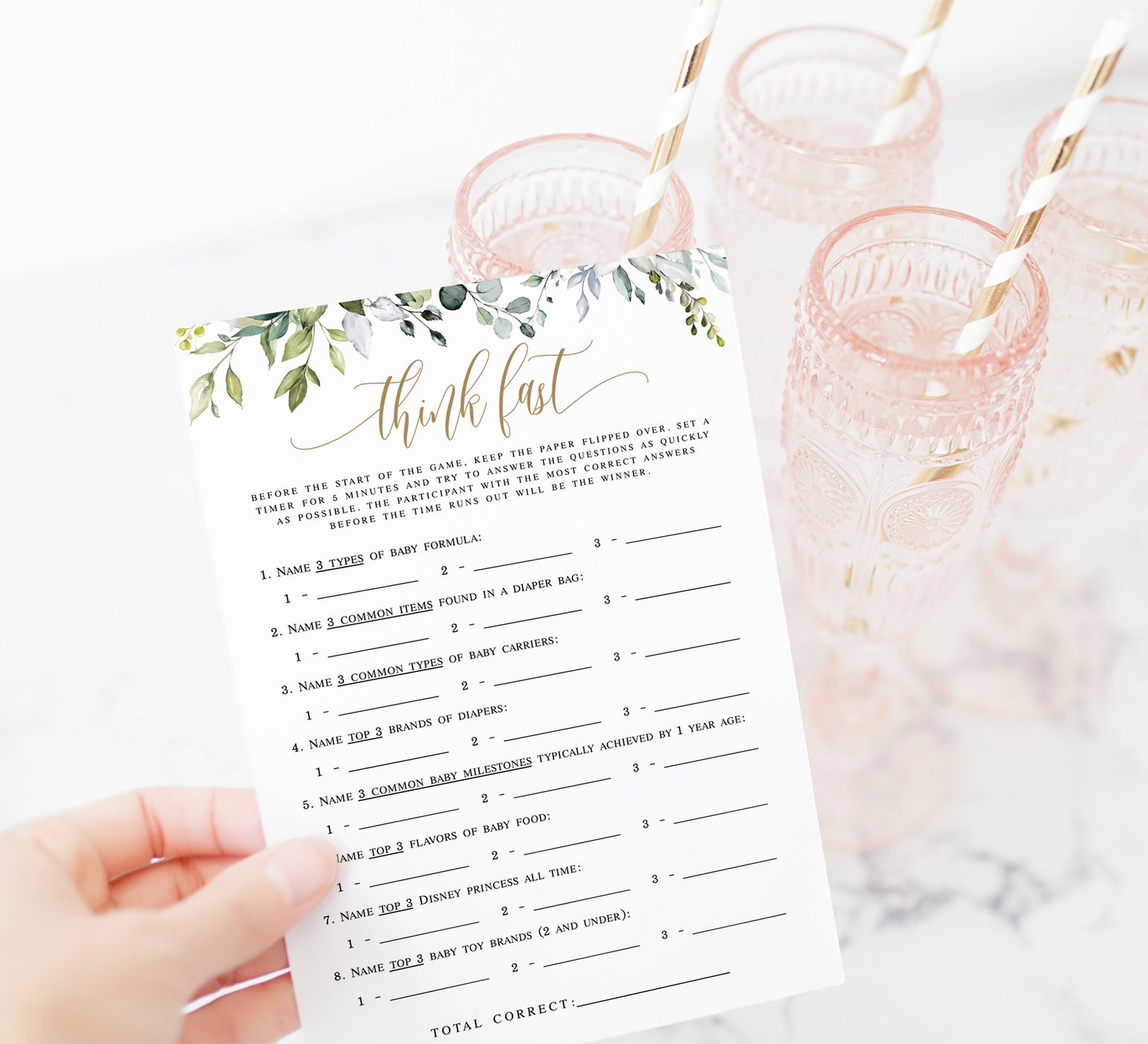 Think Fast Baby Shower Game, Think Fast Game, Minimalist Baby Shower ...