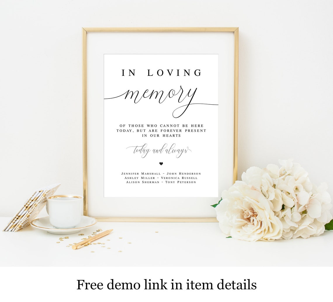 Elegant in Loving Memory Sign Template, Try Before You Buy, Memorial ...