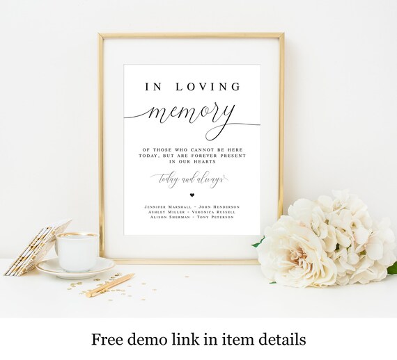 Printable In Loving Memory Wedding Sign Memorial Sign 8x10 Elegant