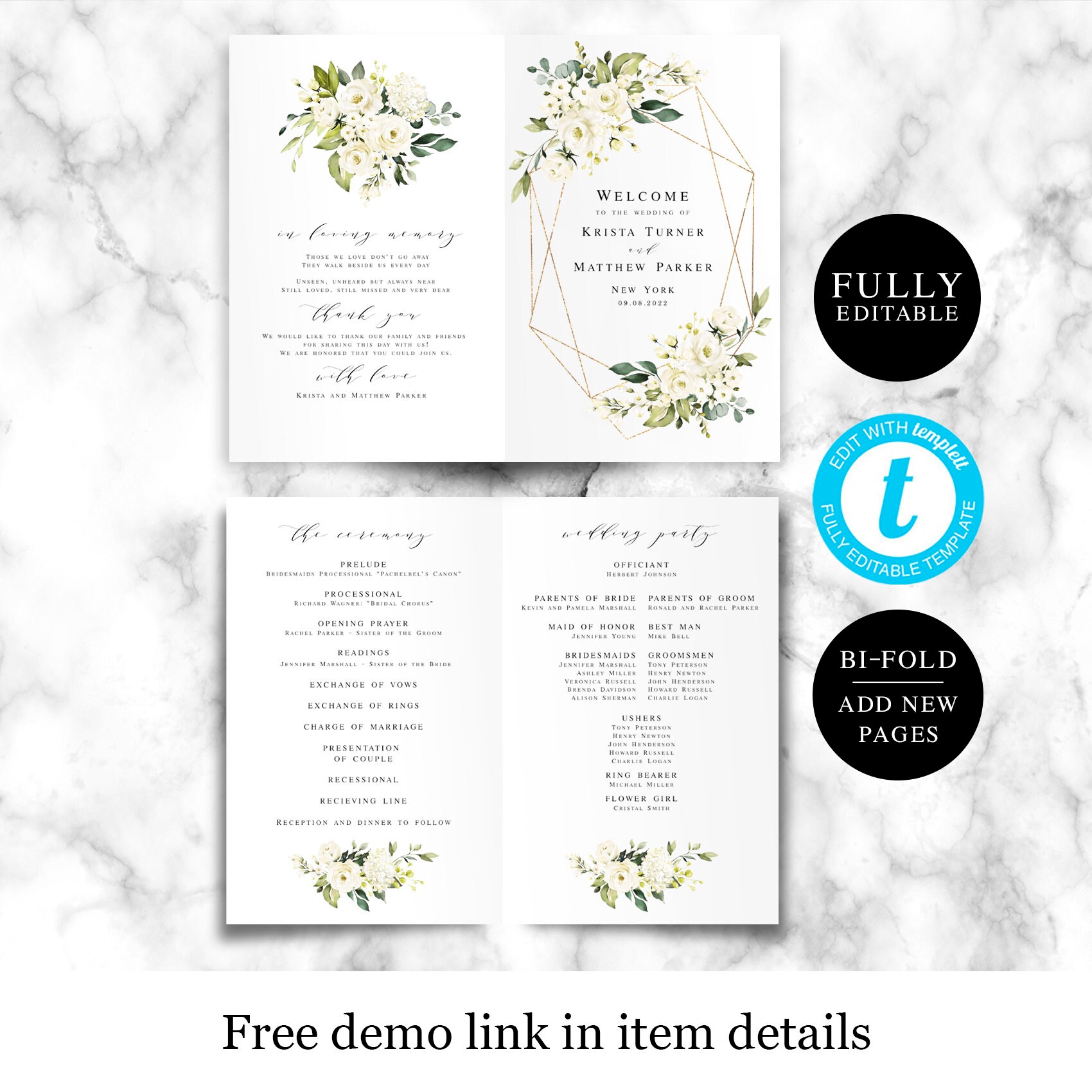 Templett Wedding Program Printable Bi-fold Template 100% - Etsy