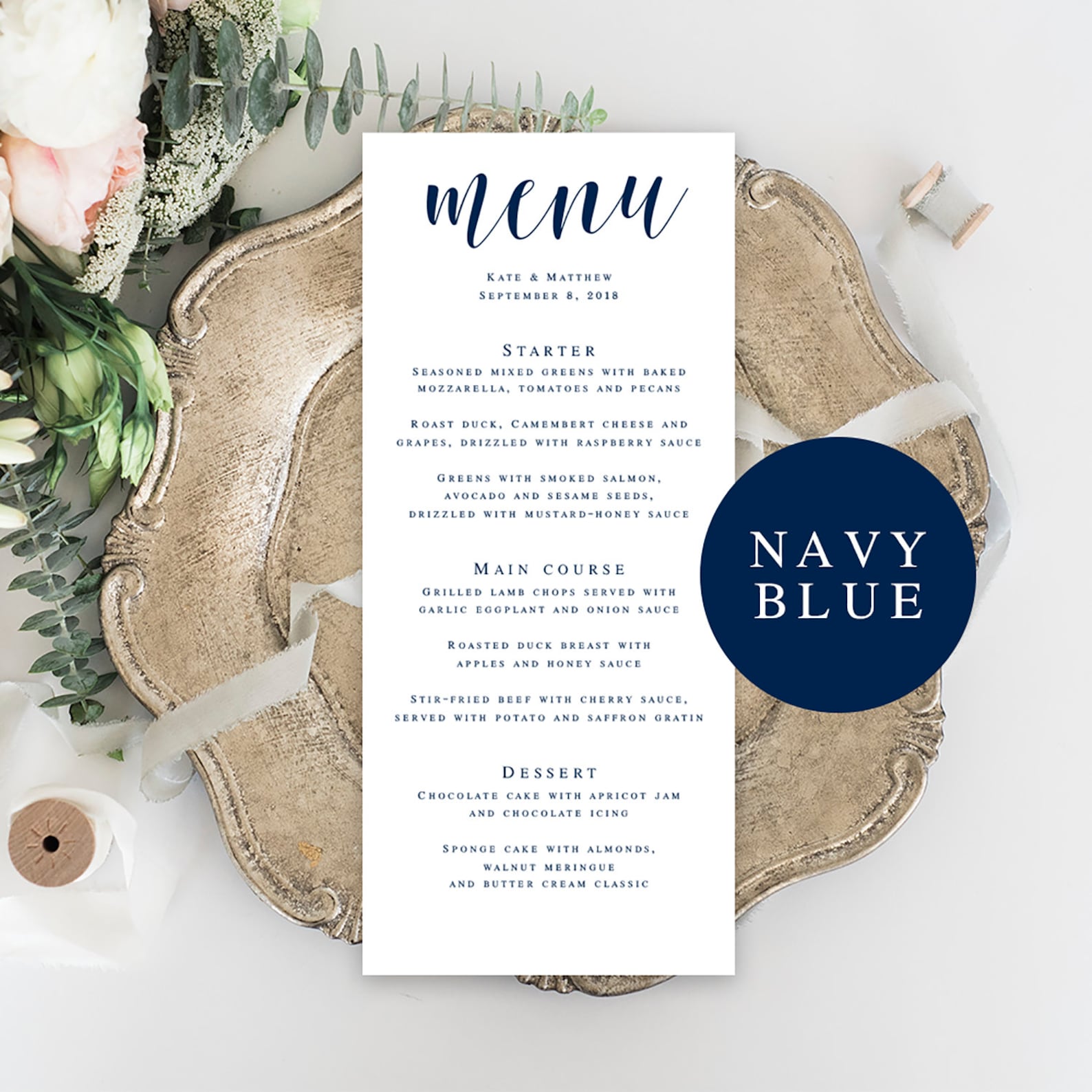 Navy Wedding Menu Template Navy Menu Cards Navy Blue Menu | Etsy