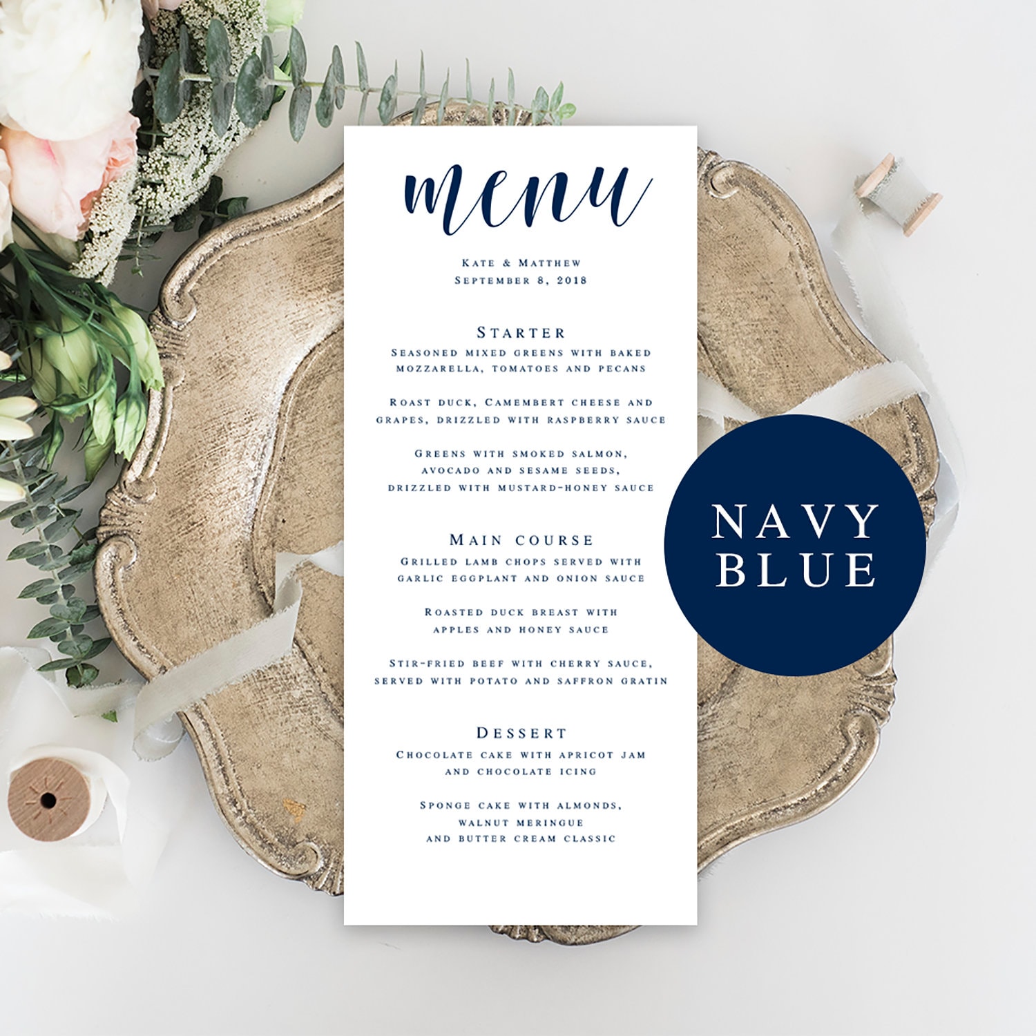 Navy Wedding Menu Template Navy Menu Cards Navy Blue Menu | Etsy
