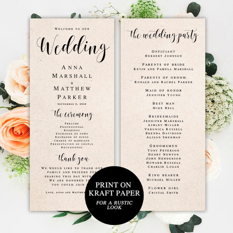 Editable Wedding Program Editable DIY Wedding Program Template - Etsy