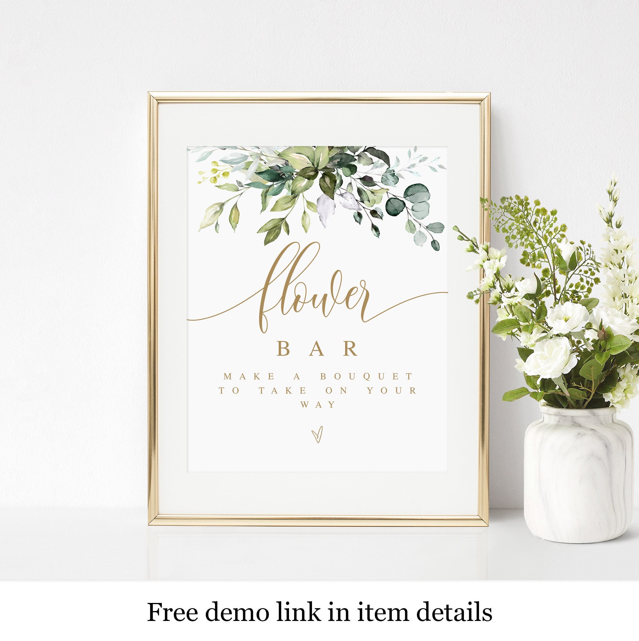 Greenery Gold Flower Bar Sign Template Build Your Bouquet - Etsy