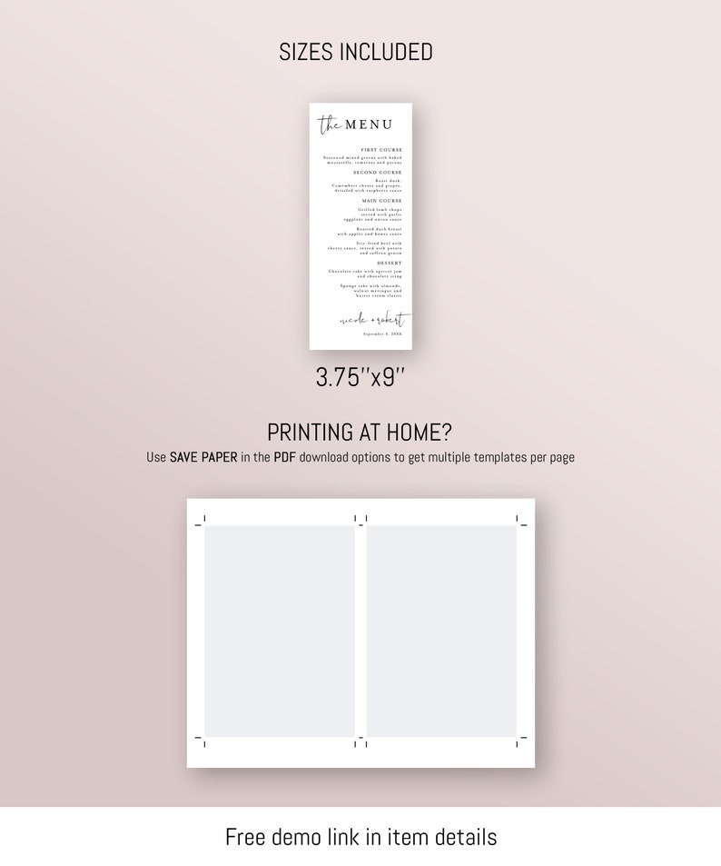 Minimalist Wedding Menu Template Wedding Rehearsal Dinner - Etsy