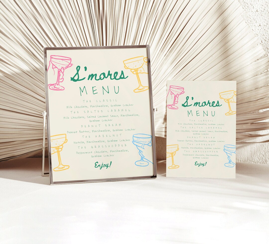 Smore Menu Sign, Wedding Smore Menu Sign Template, Roast A Marshmallow ...