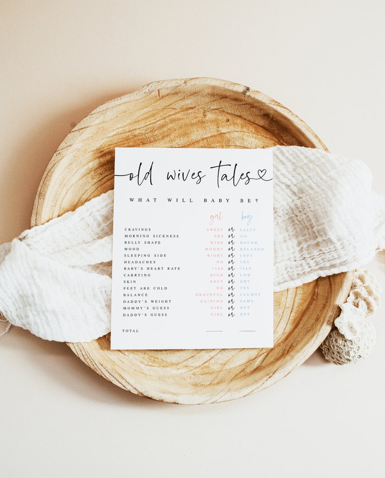 Old Wives Tale Sign Template, Old Wives Tales Gender Reveal Party Game ...