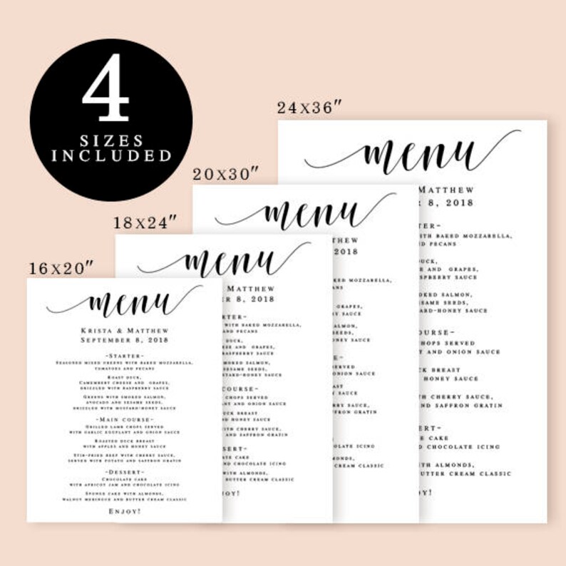 Wedding Menu Board Template Large Wedding Menu Template - Etsy
