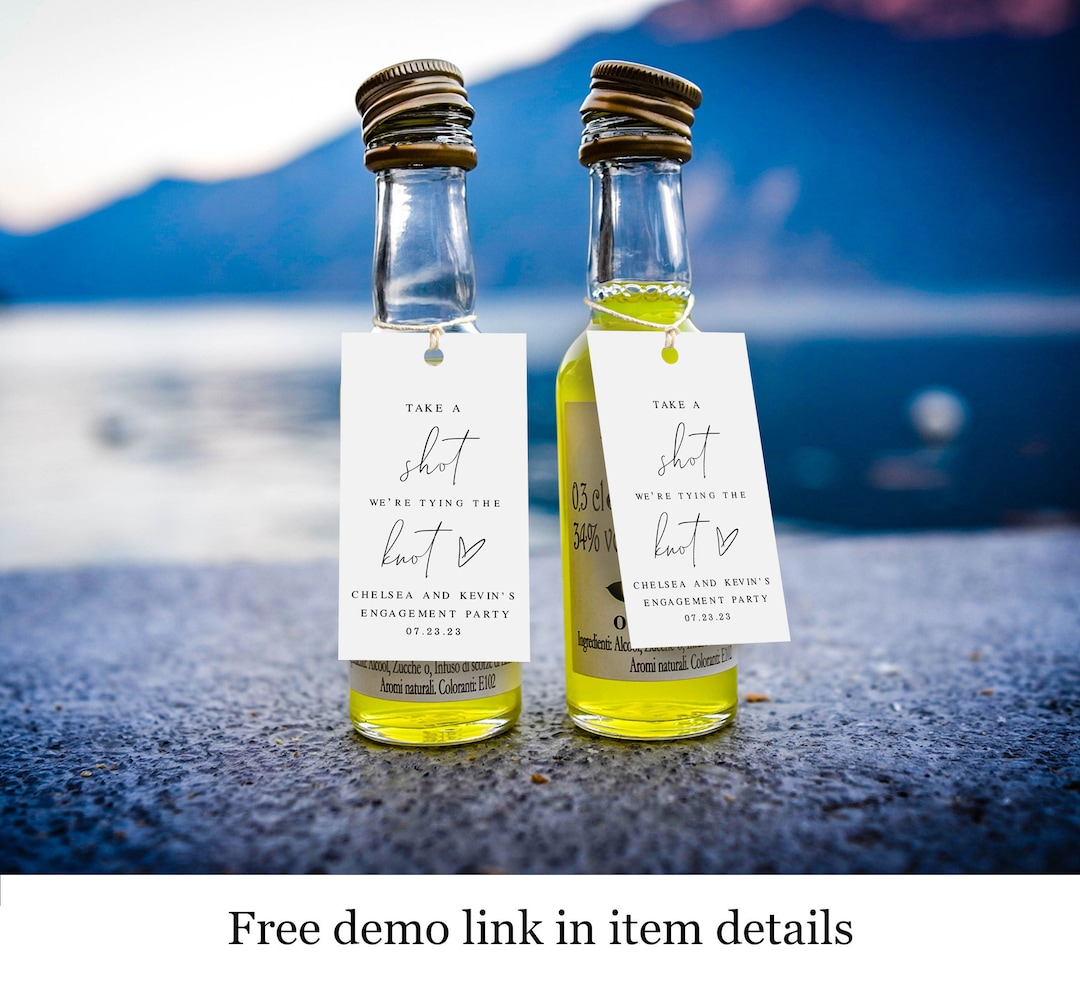 Take A Shot We're Tying the Knot Tag Template, Printable, Shot Bottle ...